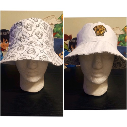 Reversible White & Black Versace Monogram Medusa Head Logos Bucket Hat ...