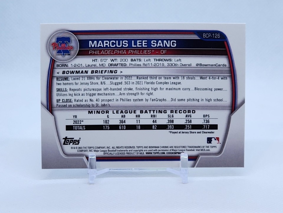 2023 Bowman Baseball MARCUS LEE SANG 1st Bowman Chrome PHILLIES #BCP ...