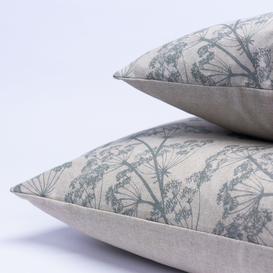 Cow Parsley XL Rectangular Cushion. Duck Egg Blue Botanical Design ...