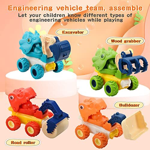 Dinosaur Toy Construction Truck Toys, 4 Pack Monster Orange Red Cyan ...