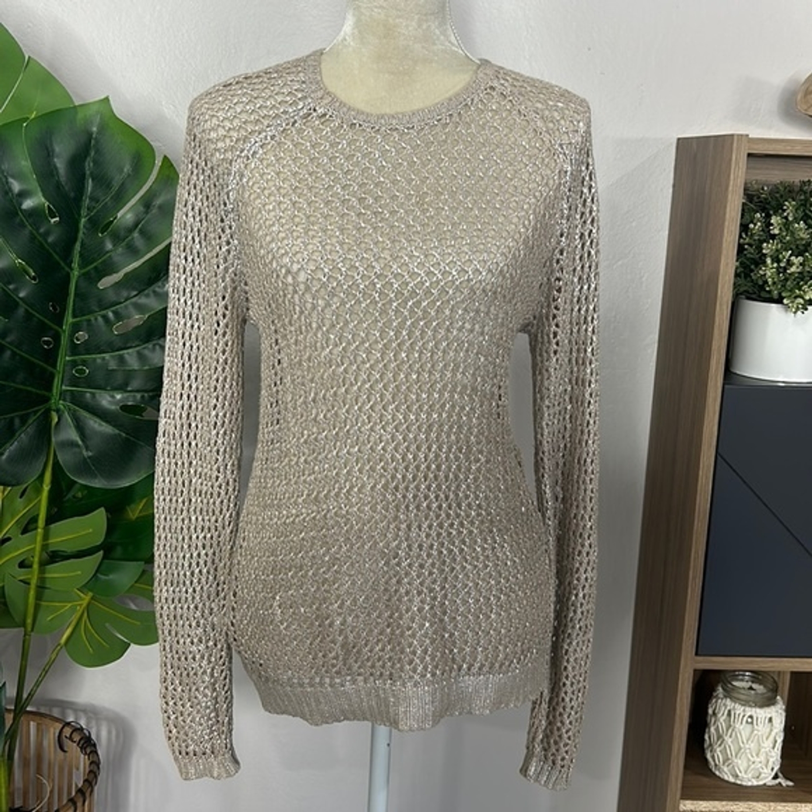 Velvet • metallic open knit overlay sweater | eBay