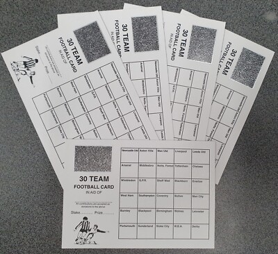 5 -10 - 20 - 50 Football Charity Fundraising Scratch Cards 30 Teams ...