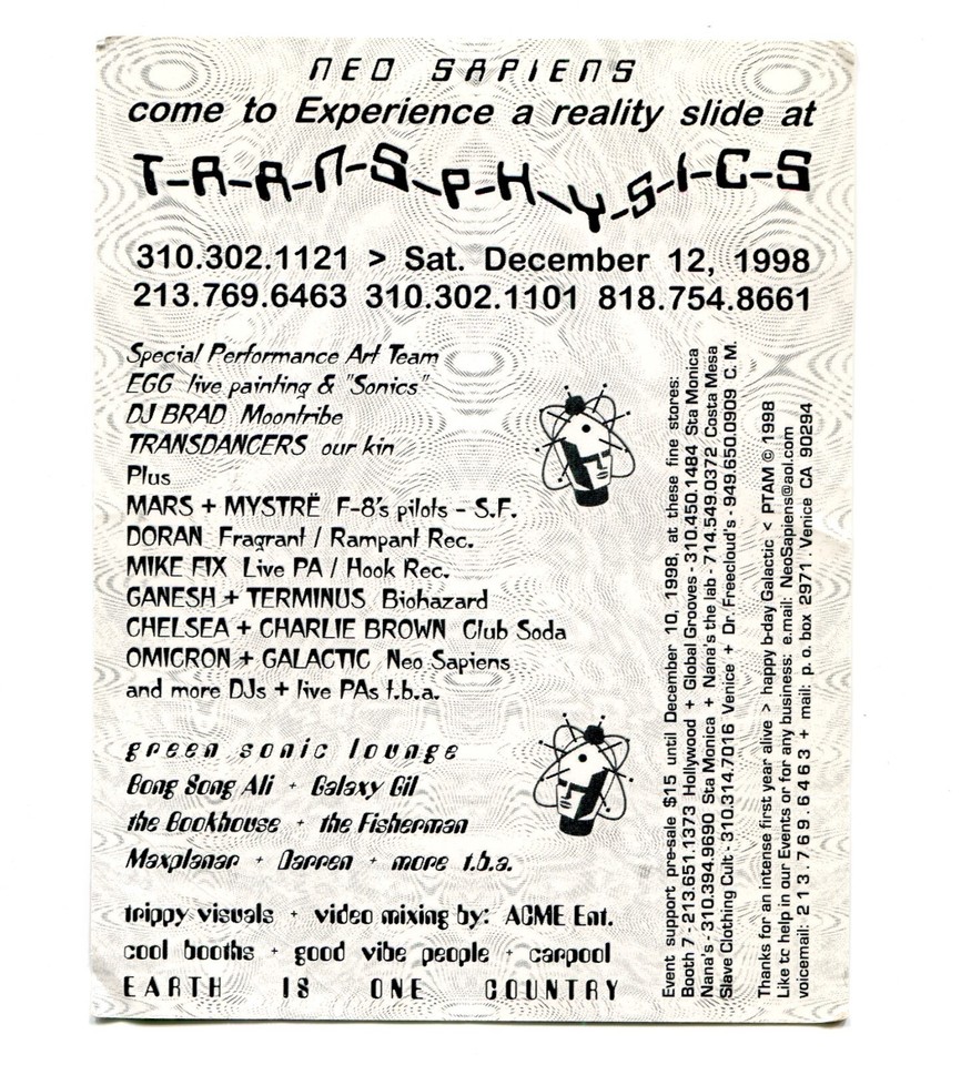 Transphysics 1998 Rave Flyer Vintage 90s Los Angeles Electronic Dance ...