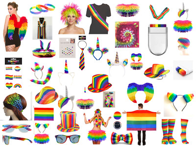 GAY PRIDE FANCY DRESS ACCESSORY Rainbow Hats Jewellery LGBT Parade ...