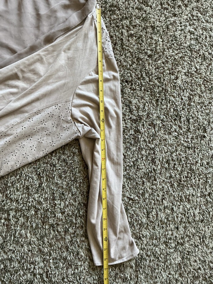 Dressbarn Open Front Long Sleeve Faux Suede Top Plus Size 1X Tan Beige ...