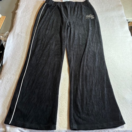 Forever 21 Fubu 05 Black Velour Wide Leg Track Pants Women XL Bell ...