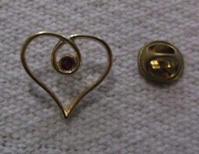 Vintage Goldtone Open Heart Lapel Pin With A Red Stone #2 | eBay