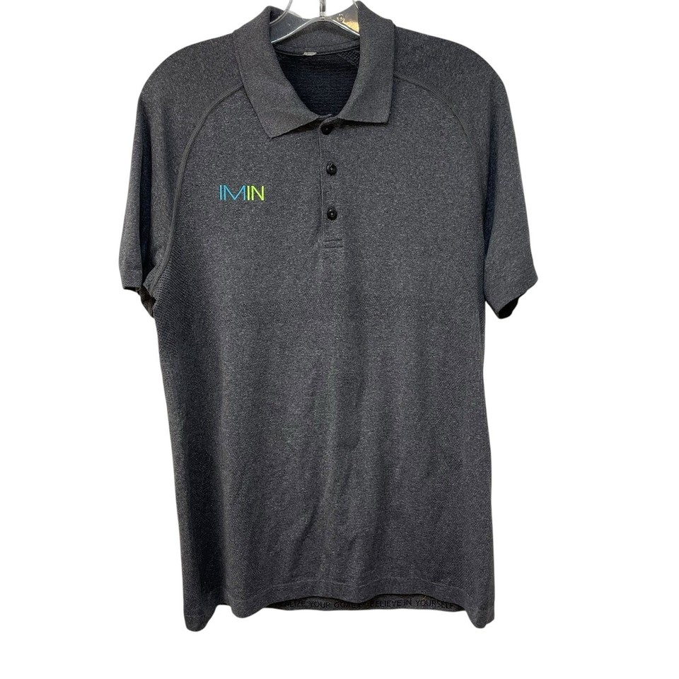 Lululemon Shirt Mens Medium Polo IMIN Embroidery Short Sleeve Pullover ...