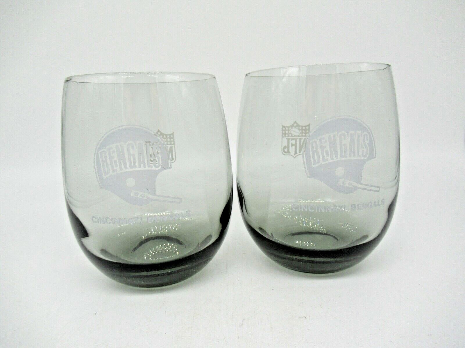 Set of 2 Vintage Cincinnati Bengals Smoked Drinking Glasses Highball ...