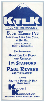 1976 KTLK Super Koncert Paul Revere Denver Radio 1280 Music Chart March ...