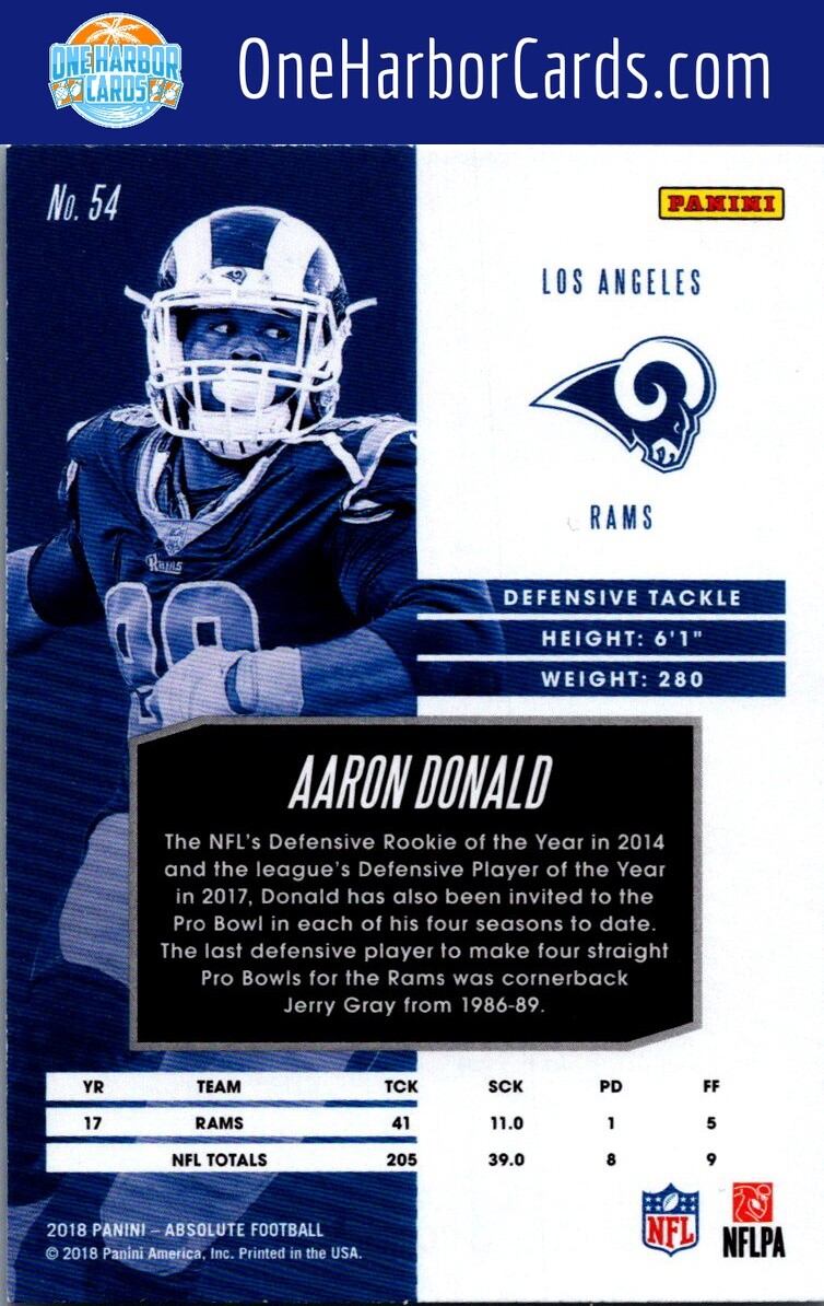 2018 Panini Absolute Los Angeles Rams #54 Aaron Donald | eBay