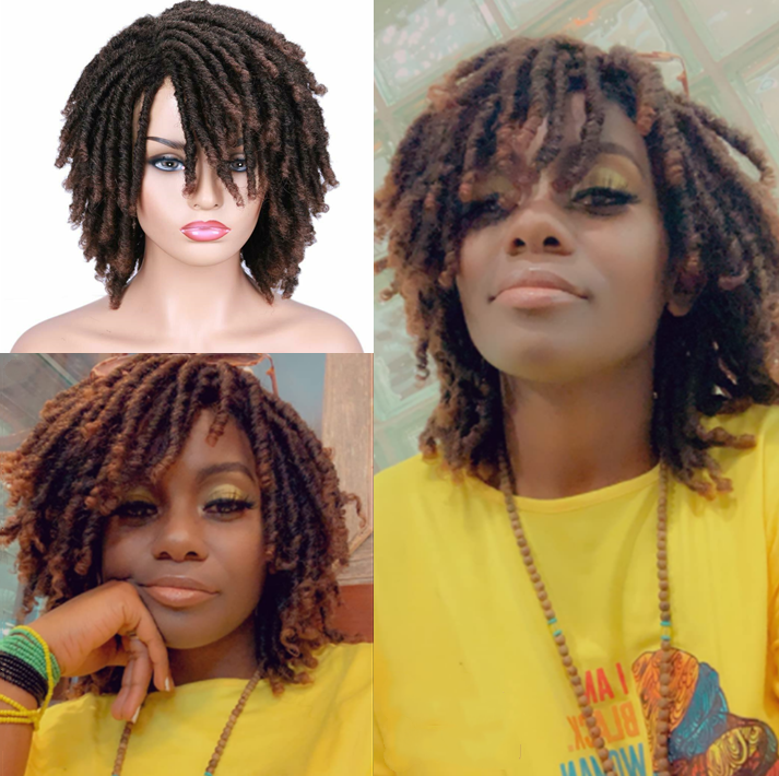 Dreadlock Wig Mixed Brown Short Twist Wigs for Black Women Afro Curly ...