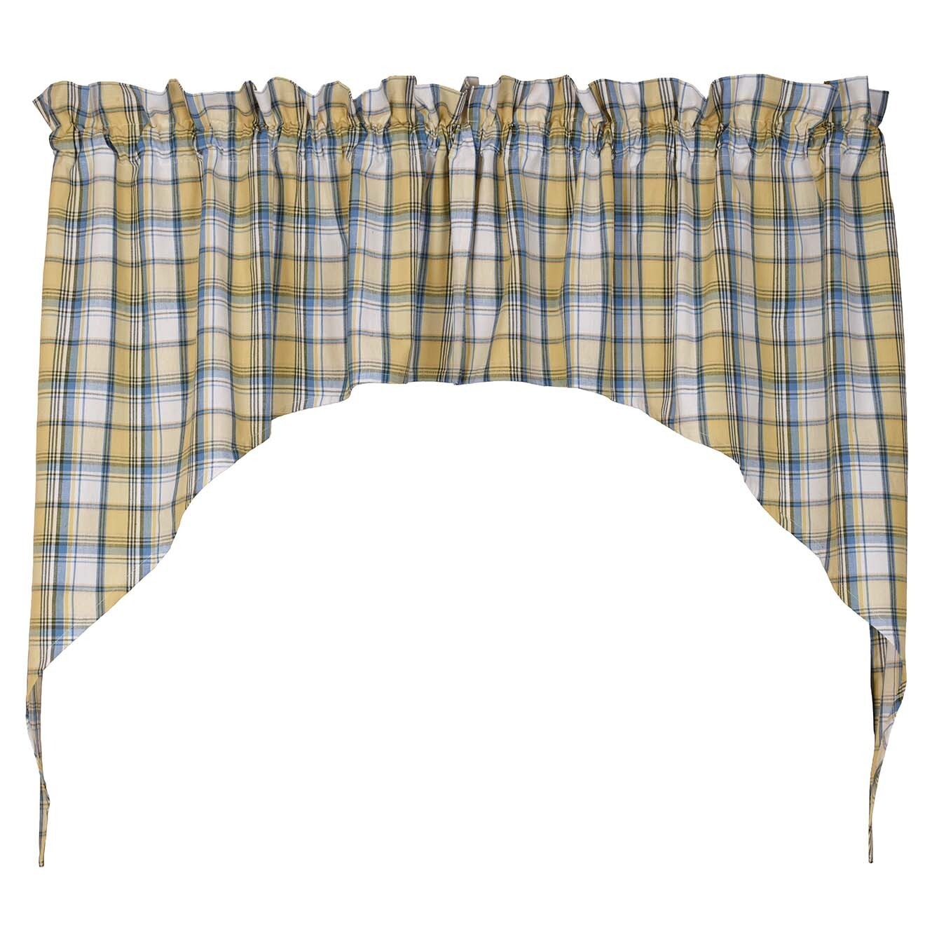 Cottage Grove Blue Yellow Checked Window Swag, 72" x 36", Country ...
