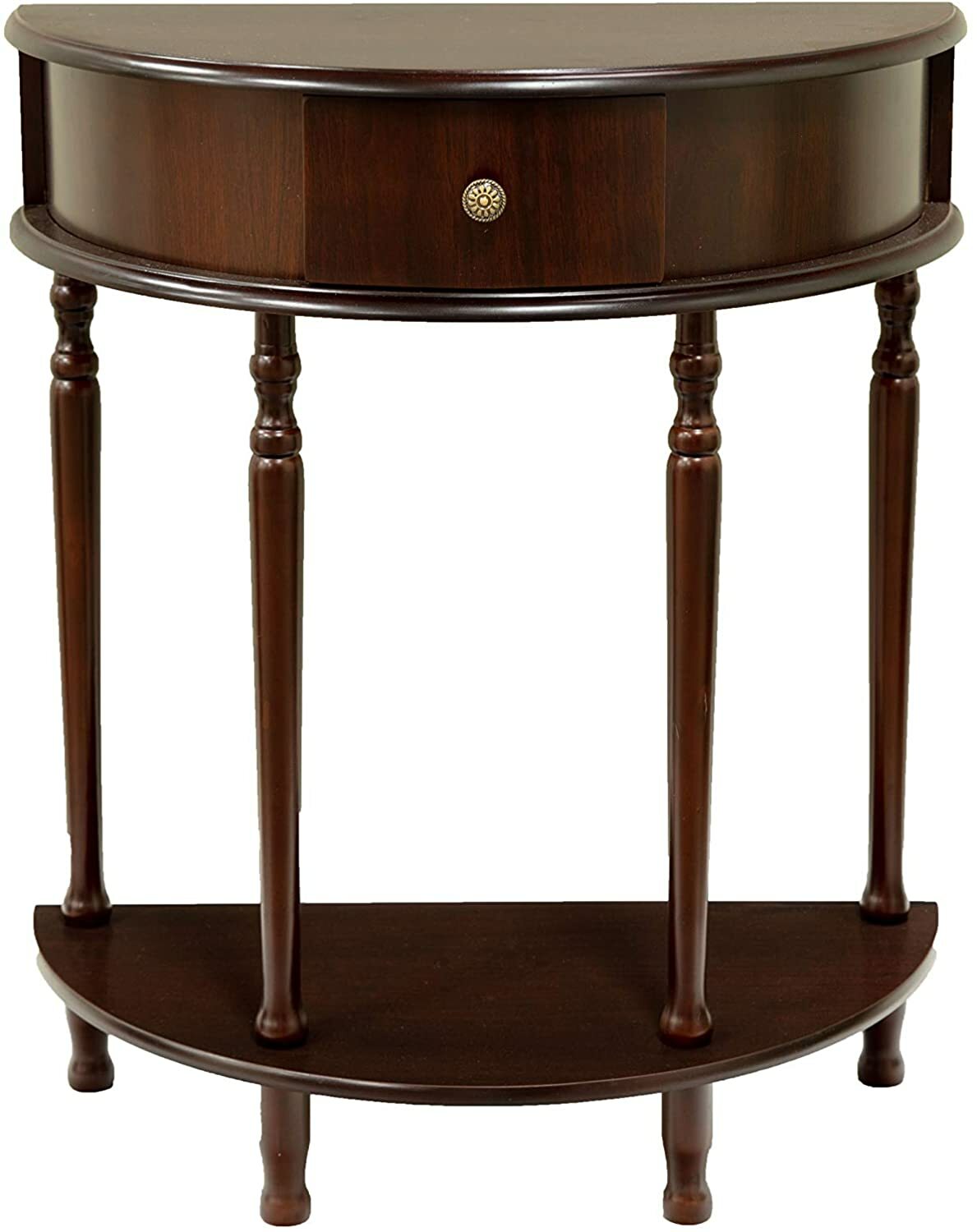 Espresso Wood Console End Table Nightstand D Half Circle Storage ...
