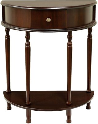 Espresso Wood Console End Table Nightstand D Half Circle Storage ...