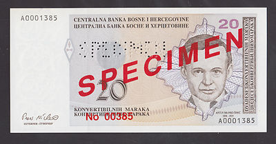 🔴BOSNIA 20 Convertible Maraka ND1998 UNC SPECIMEN P65s PERFORATED🔴 | eBay