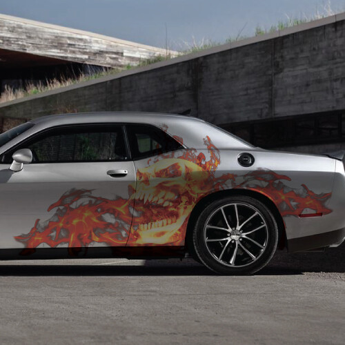 Screaming Skull Fangs Wicked Flames Car Truck Vehicle Graphic Wrap ...