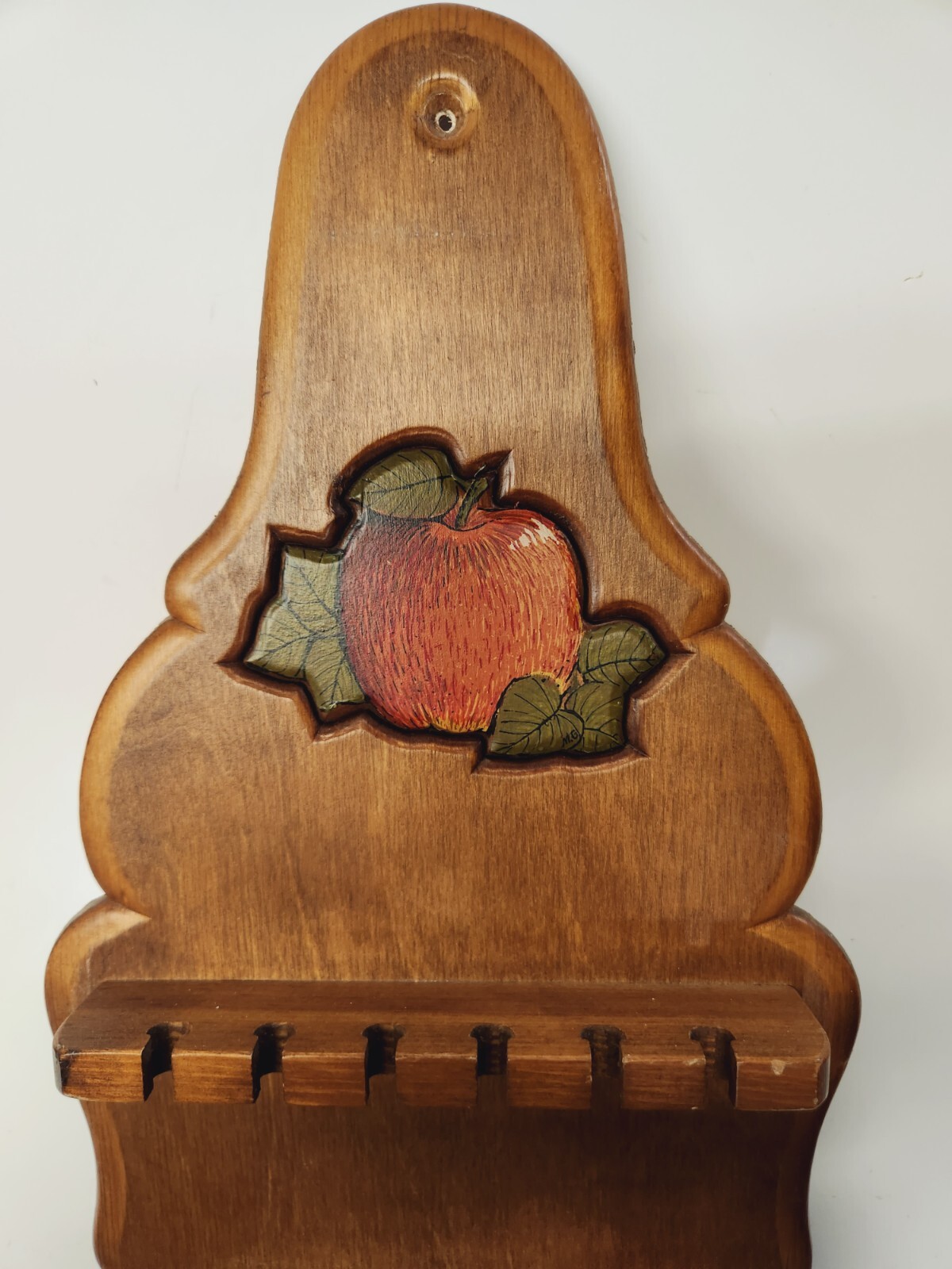 VTG Wooden Souvenir Spoon Holder Wall Display Rack Holds 18 Apple Motif ...