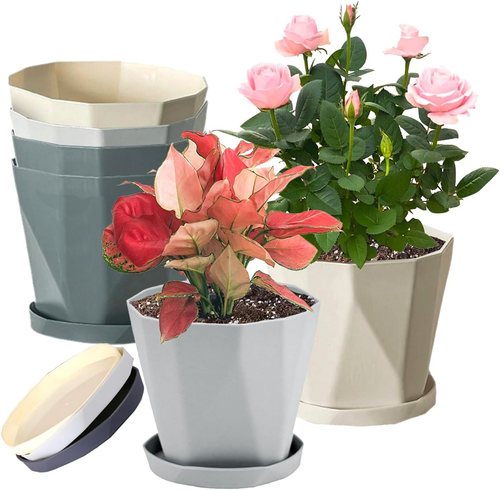 5 Inch Small Plant Pots, 6 Pack Plastic Flower Pots Modern Flower Pots ...