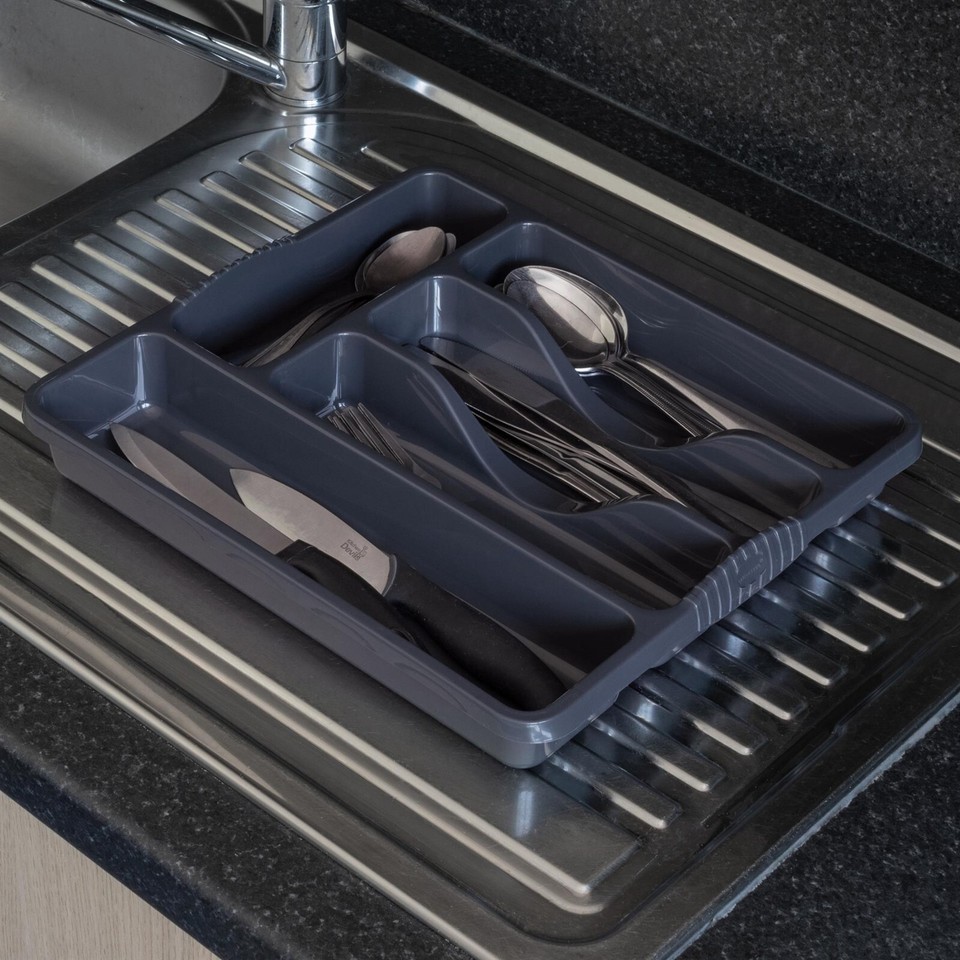Cutlery Tray Drawer 5 Section Plastic Small Kitchen Insert Spoon Fork ...