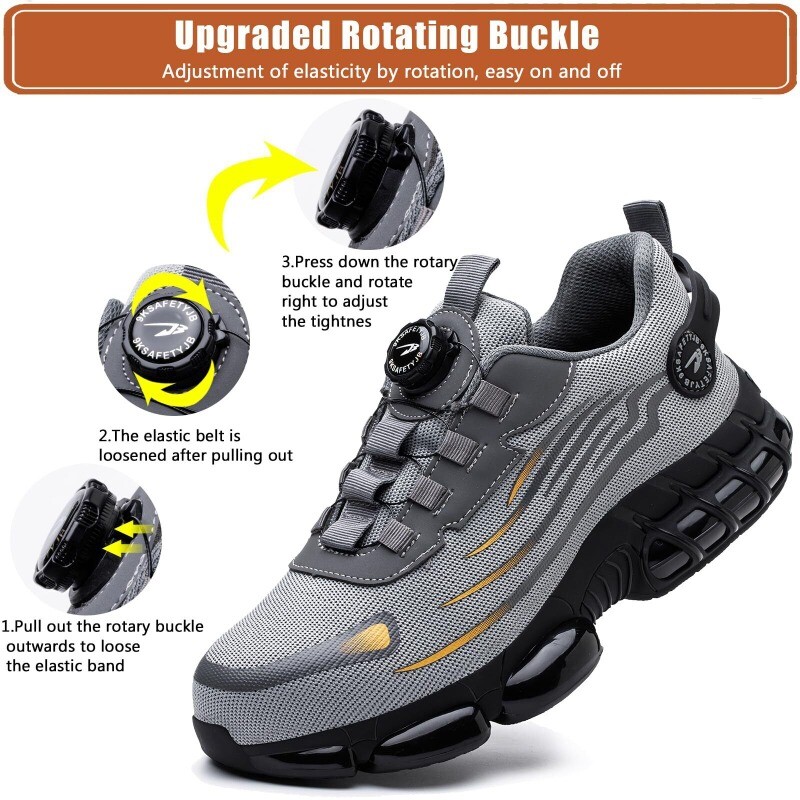 Mens Work Safety Shoes Womens Steel Toe Cap Rotating Button Work Boots ...
