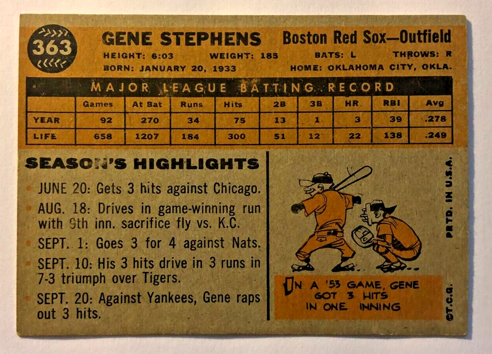 1960 Topps #363 Gene Stephens Boston Red Sox EX | eBay