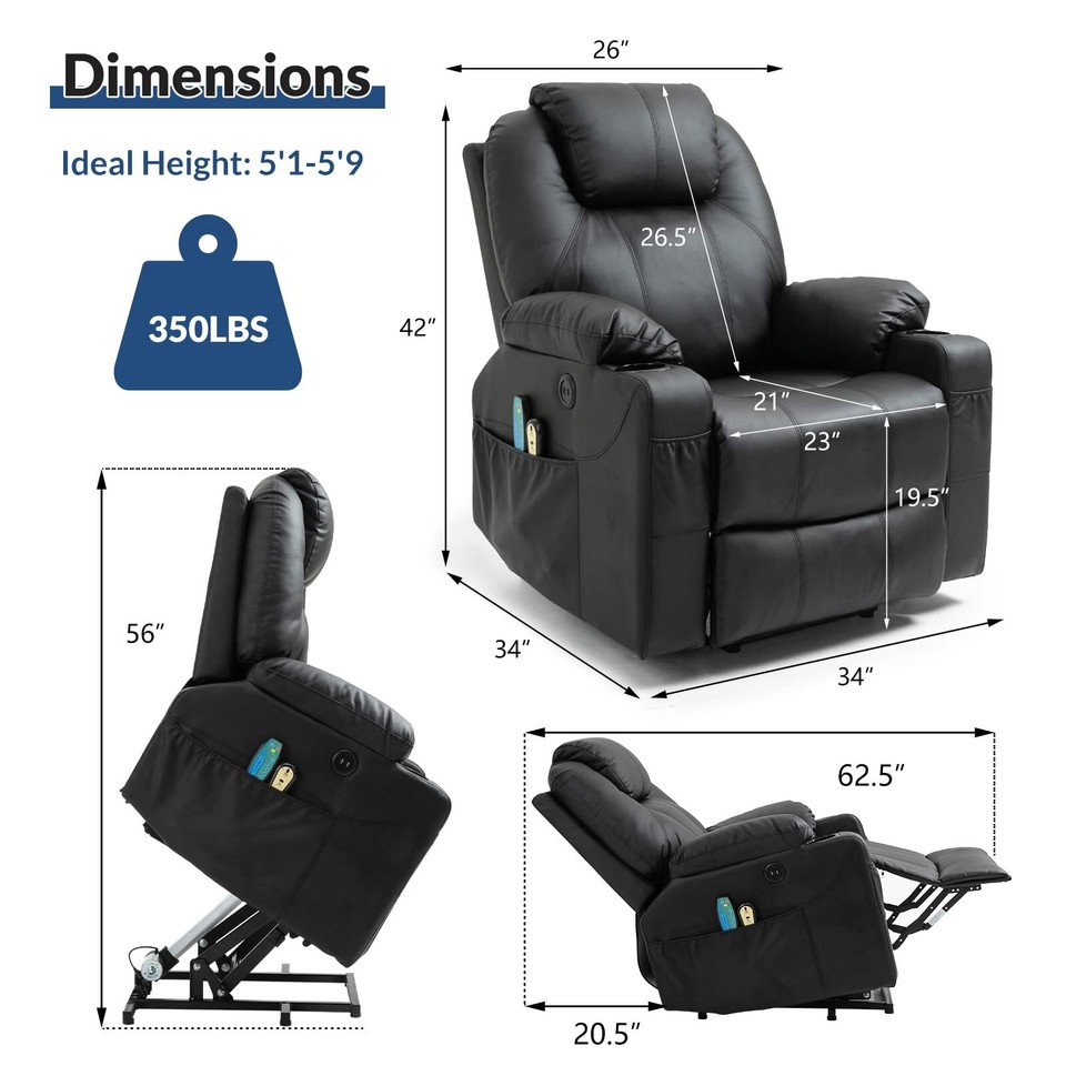 Electric Power Lift Recliner Chair for Elderly with Massage Heat Remote ...