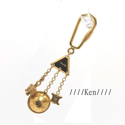 CELINE Key holder ring chain Bag Charm AUTH Logo Vintage Gold Triomphe ...