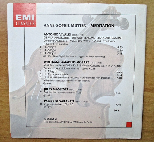 ANNE-SOPHIE MUTTER Meditation CD EMI 1995 Massenet Sarasate Vivaldi see 📹 video | eBay