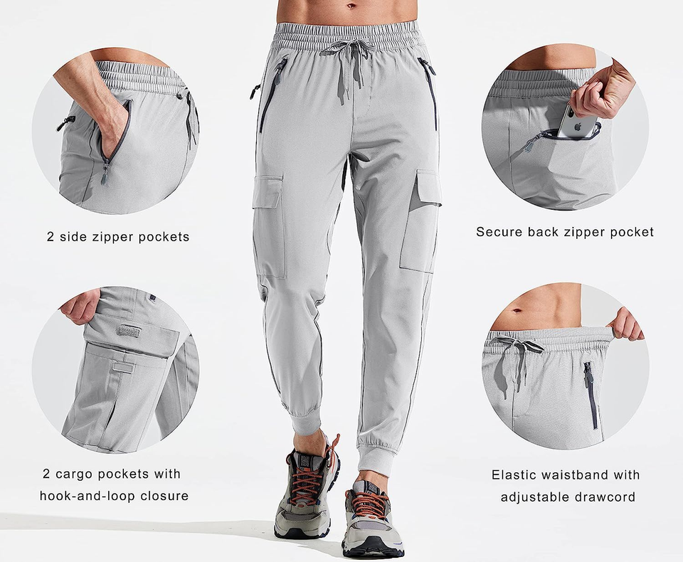 Libin Men's Lightweight Joggers Quick Dry Cargo Hiking 3X-Large, Gray ...