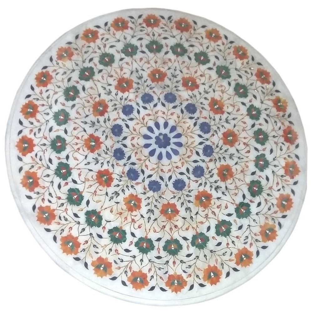 36" round Marble Table Top semi precious stones Inlay work Home decor ...