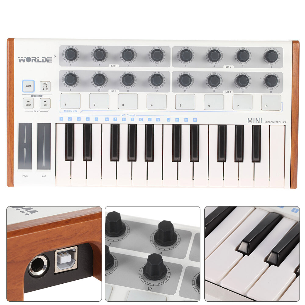 WORLDE MINI USB MIDI Keyboard 25 Note Velocity-Sensitive Controller ...