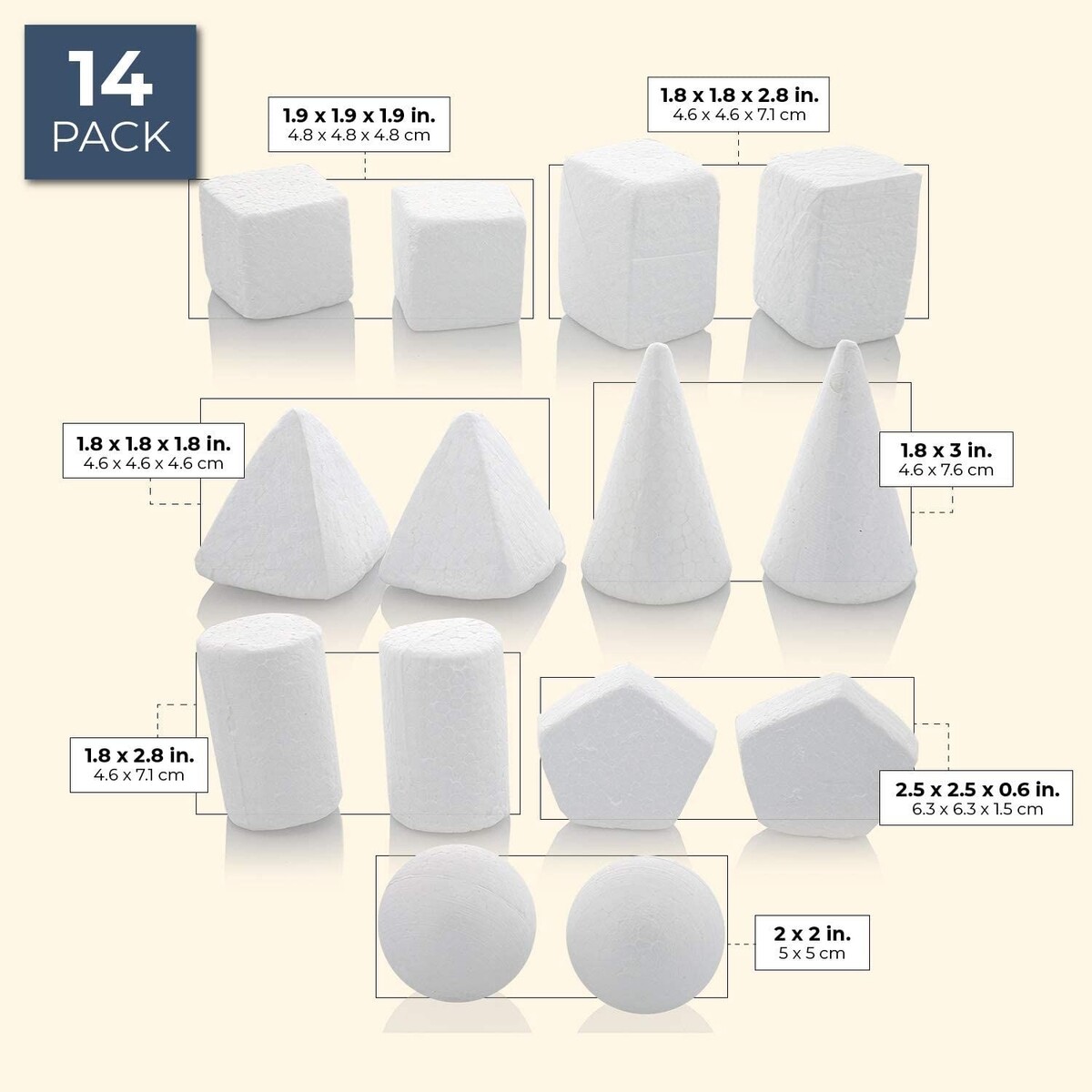 14 Mini Geometric Craft Foam Shapes, for DIY crafts & art projects 7 ...