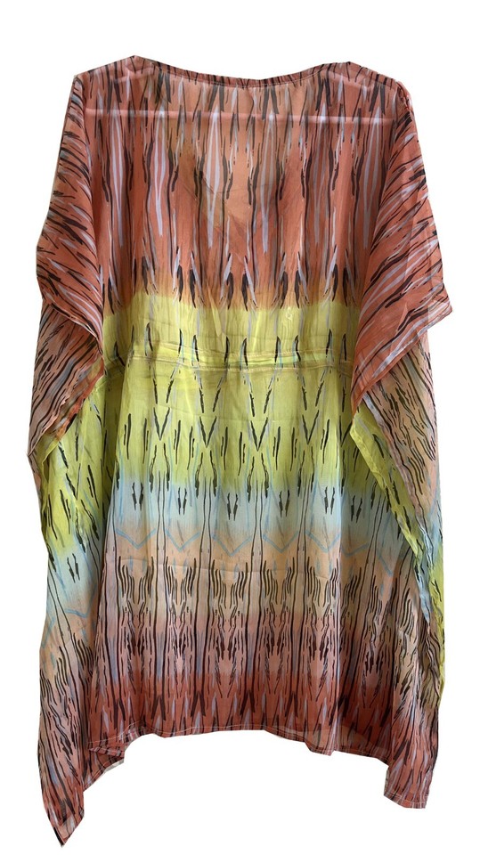 Summer Beach Bikini Cover up Abstract Print Batwing Sleeve Short Kaftan ...