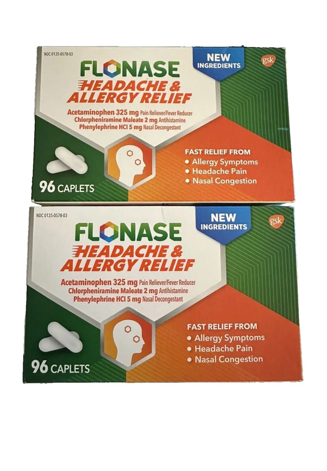 2 Boxes Flonase Headache & Allergy Relief 96 Caplets each Ex 3/25 | eBay