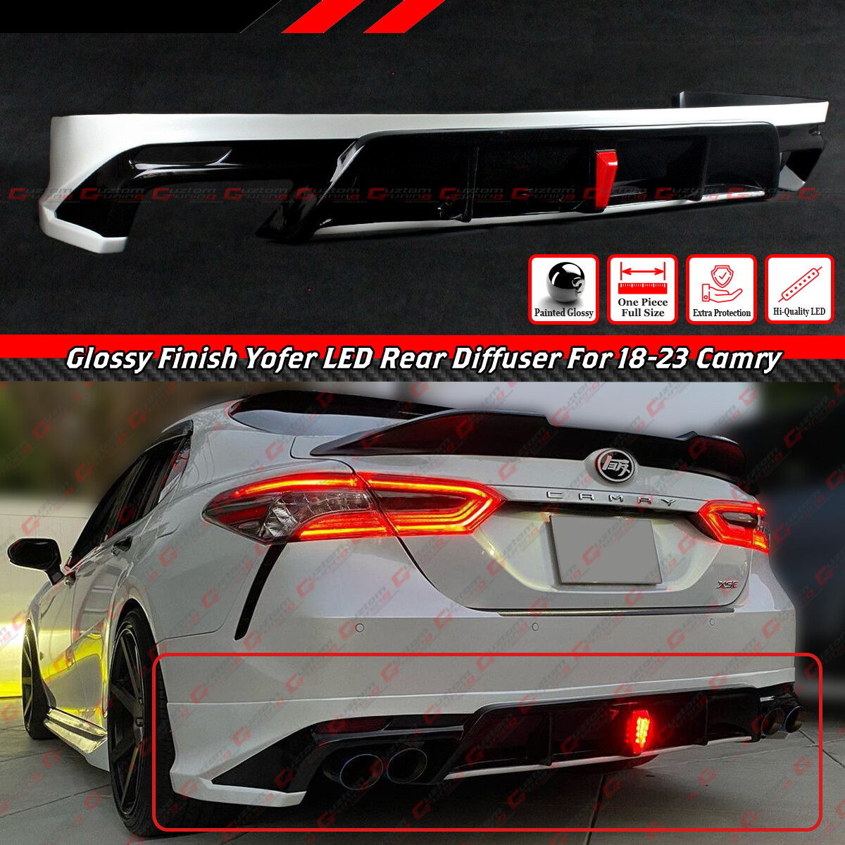 FOR 2018-2024 TOYOTA CAMRY 8TH SE XSE YOFER V1 PEARL WHITE REAR ...