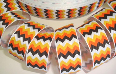 7/8 HALLOWEEN WICKED CANDY CORN CHEVRON STRIPE GROSGRAIN RIBBON 4 ...