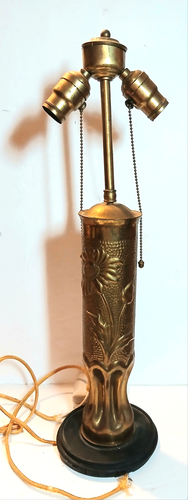 WWI Brass 75mm Artillery Mortar Shell Lamp Trench Art - Hammered, Poppy ...