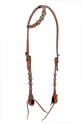 Western Natural One Ear Rawhide Braided Headstall with Leather Ties | eBay