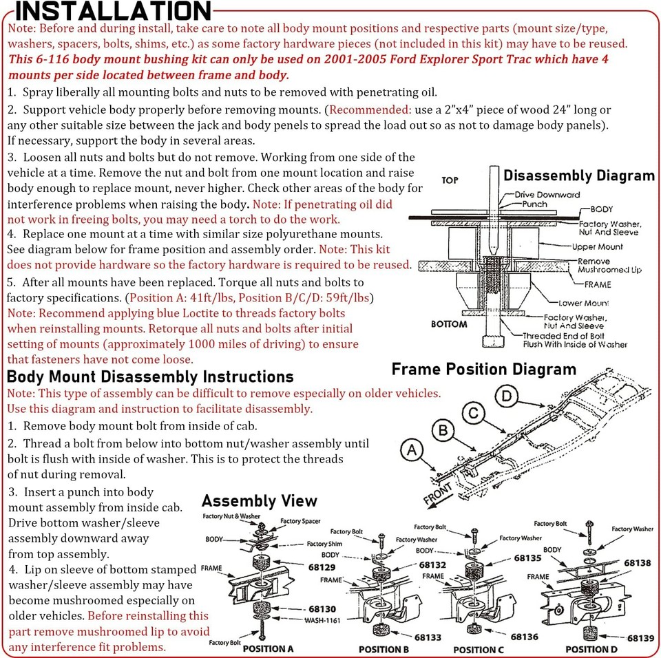 Body Mount Bushings Kit 6-116 Fit For Ford Explorer Sport Trac 2001 ...