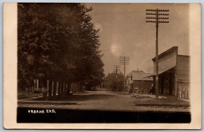 Postcard RPPC IN Urbana Indiana Main St Railroad Tracks Circus Poster ...