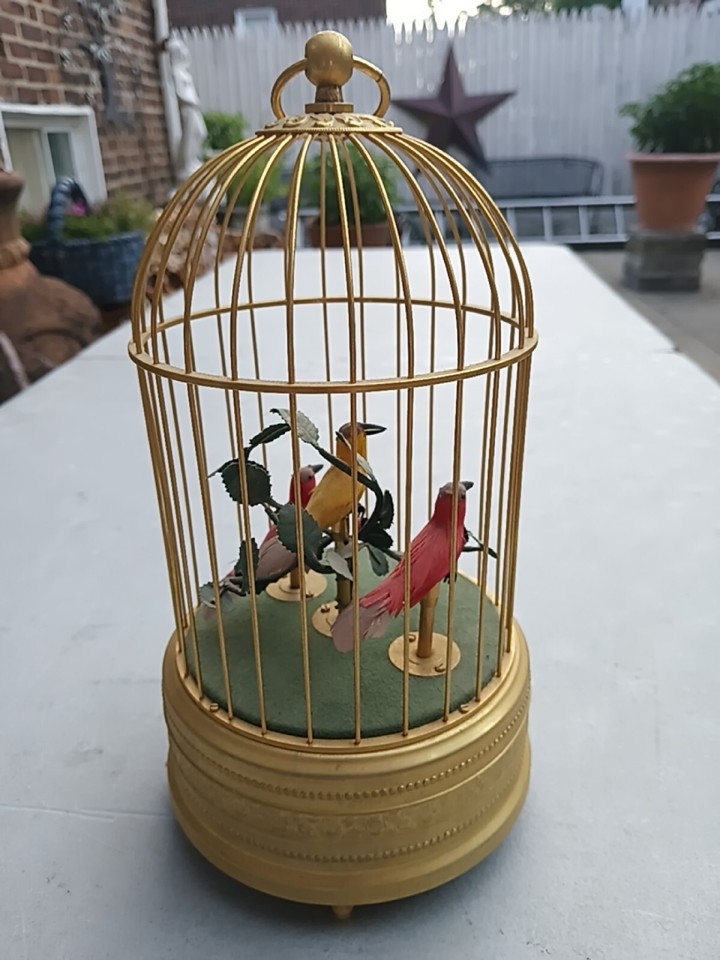 Mechanical Bird Cage Automaton W/3 Birds Late 20th Century Gilded Cage ...