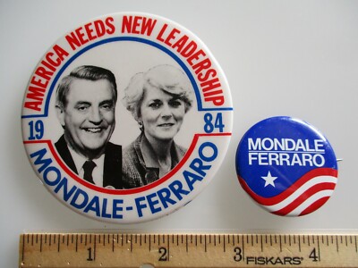 2 Vintage 1984 Walter Mondale Geraldine Ferraro Presidential Campaign ...