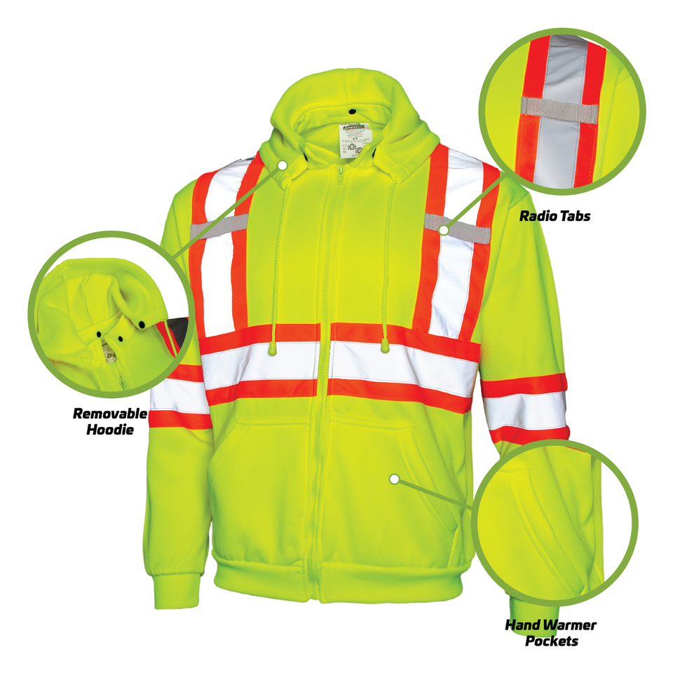 Men's High Visibility Safety Sweater Two Tone Lime / Yellow with X on ...