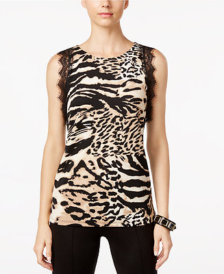 /LX010/ INC Animal-Print Lace-Trim Sleeveless Jersey Top Sz L $54.50 | eBay