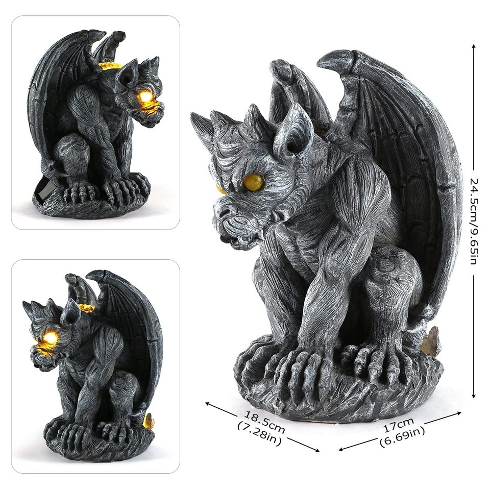 Large Winged Gargoyle Statue with Solar Lights Outdoor Decor, Sitting ...