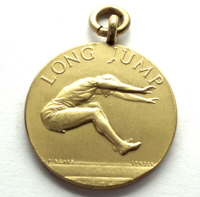 LONG JUMP Vintage UNC Medal By Pinches London 25mm 7.2g Gold Plated ...