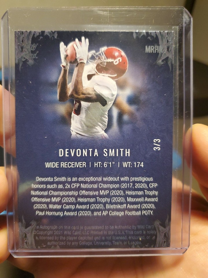 DEVONTA SMITH 2021 WILD CARD Matte Red Hot Rookie Autograph #3/3 purple ...