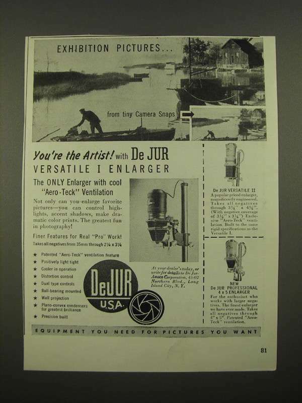 1947 DeJur Versatile I Enlarger Ad - Exhibition Pictures | eBay