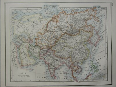 1919 MAP ~ ASIA ARABIA PERSIA INDIA TIBET SIAM JAPAN PHILIPPINE ISLANDS ...